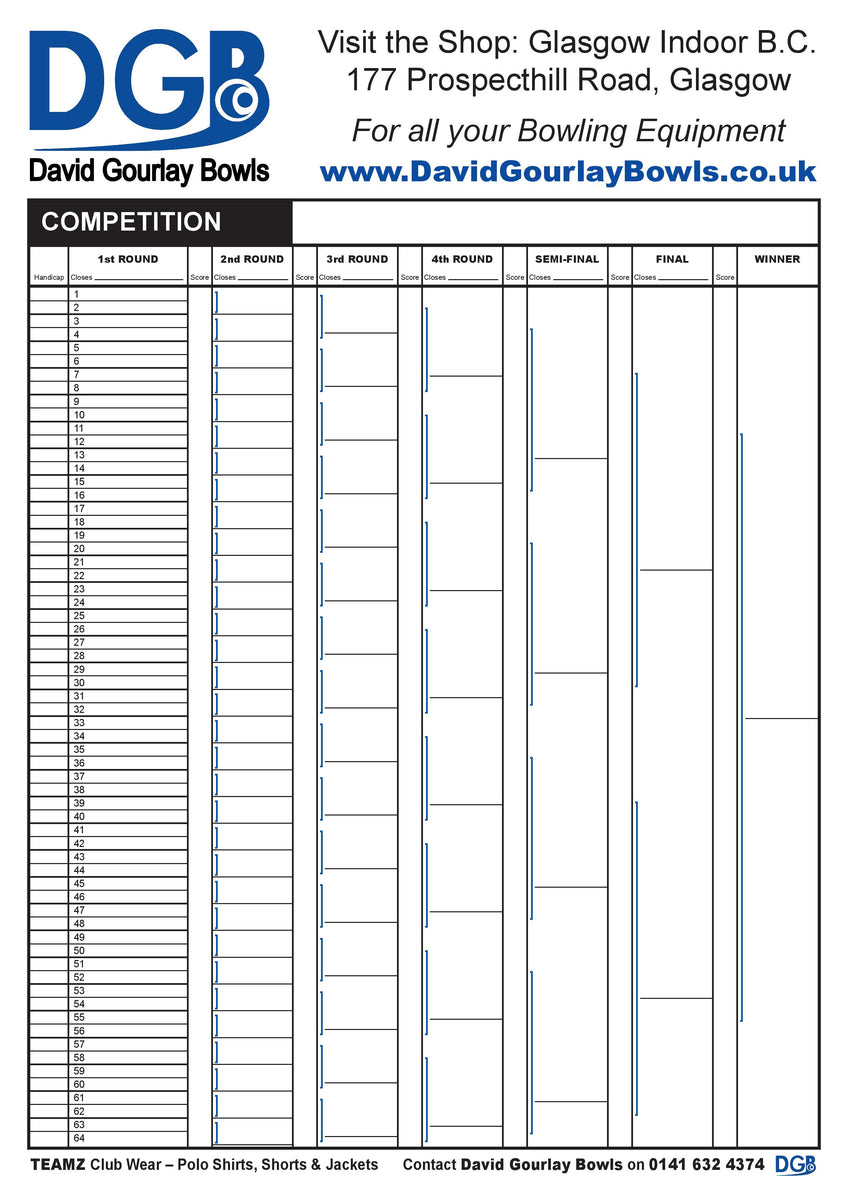 Competition Score Sheets (pack of 15) – David Gourlay Bowls